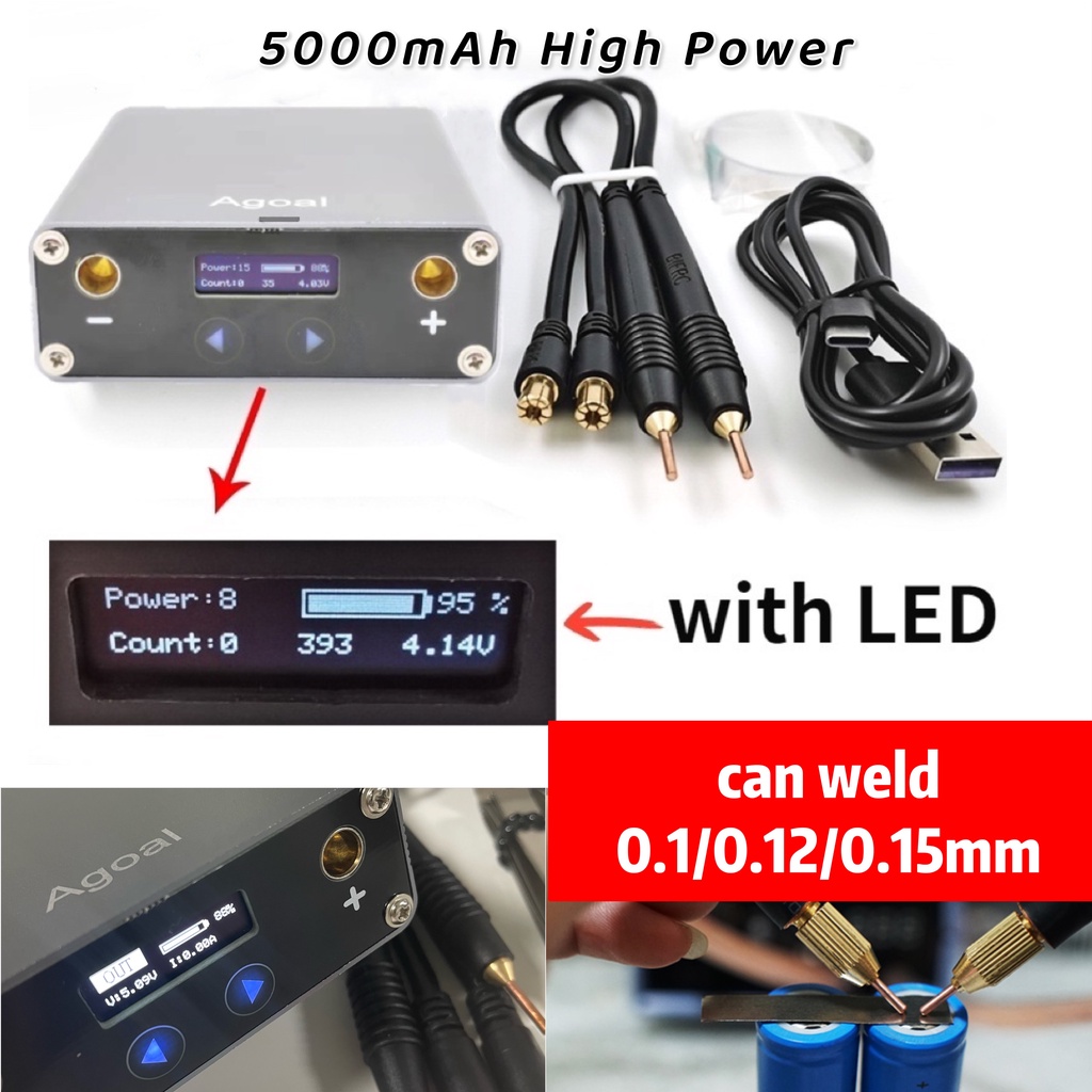 【Agoal】Grey-with LED DIY 18650 Battery Spot Welder Handheld Portable ...