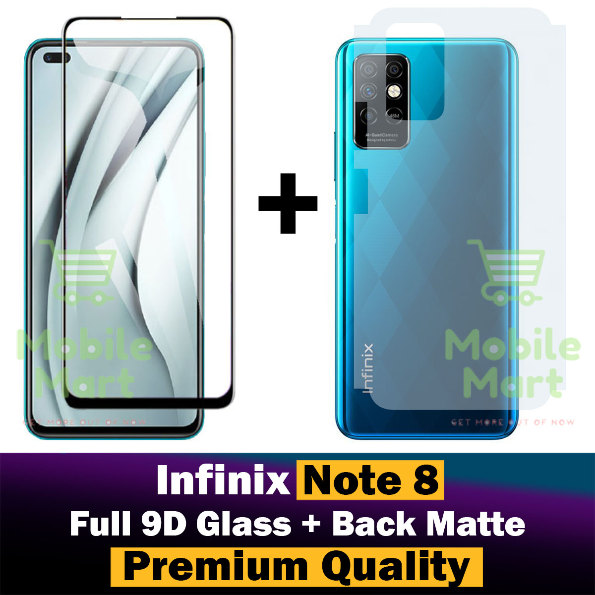 Infinix Note 8 Glass Protector 9D 21D Complete Glass + Back Protector ...