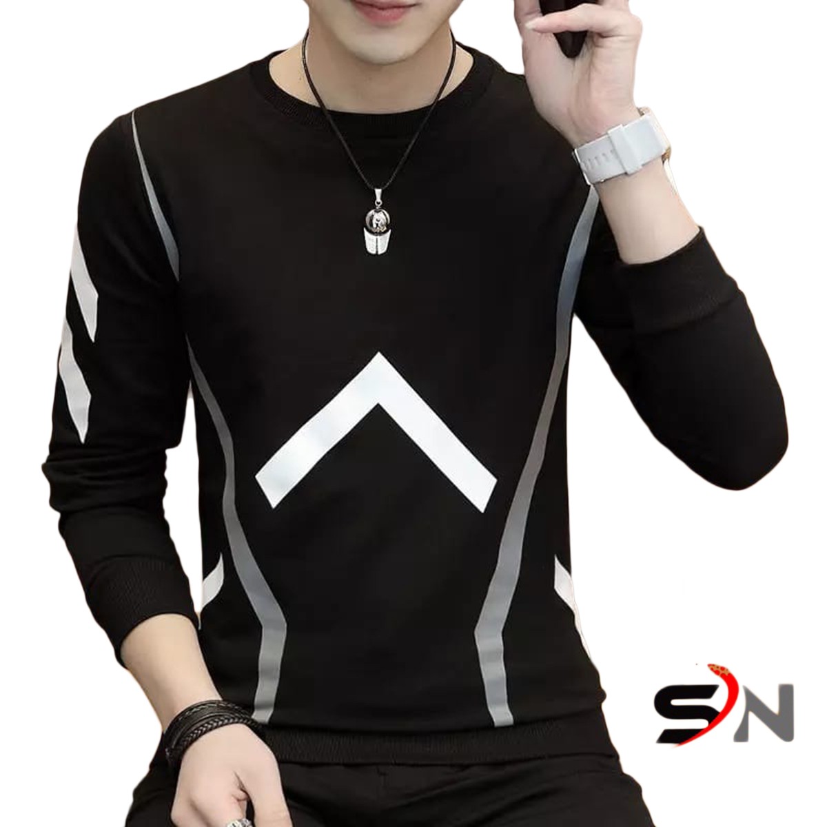 New Strip Printed Stylish T-Shirt for Men Long Sleeves Fancy T shirts ...