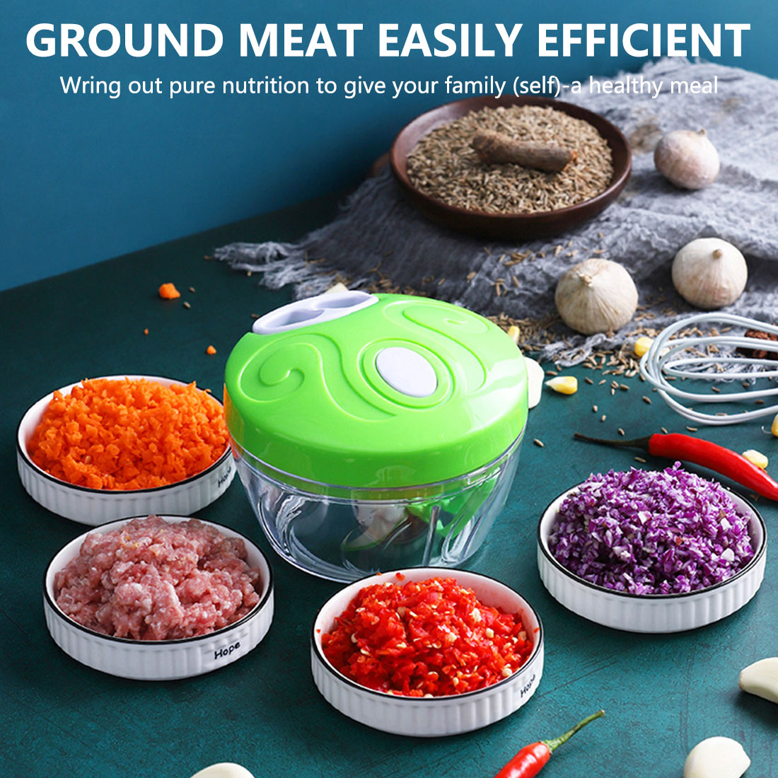 【Innovative design】500ml High Quality Manual Rope Food Hand Chopper ...