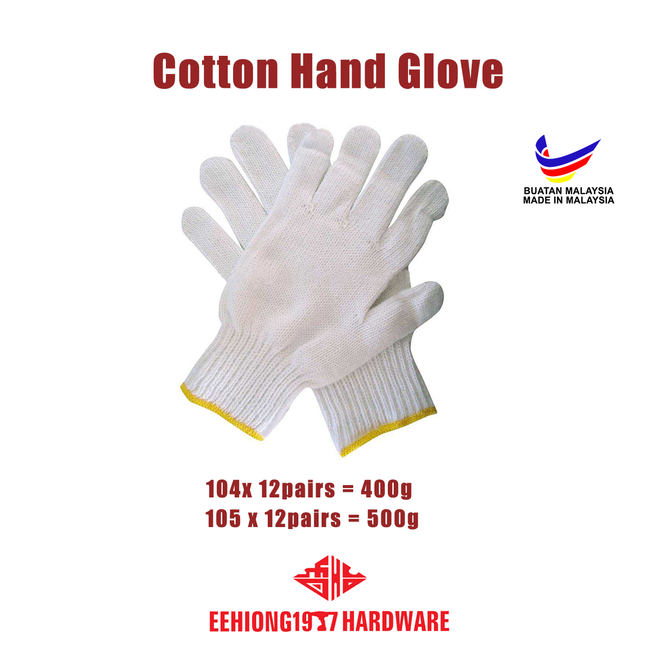COTTON HAND GLOVE / sarung tangan kain /cotton glove 12 PAIRS #104 #105 ...