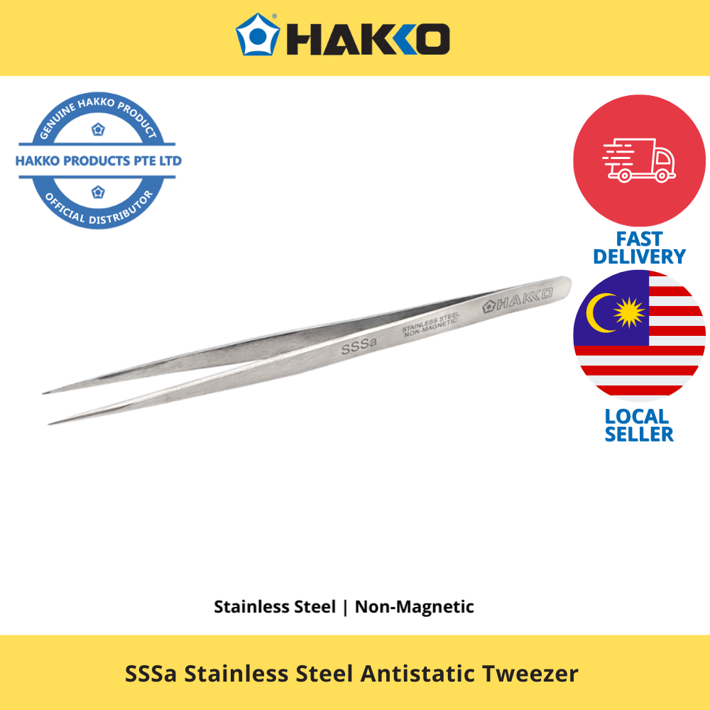 HAKKO SSSA Stainless Steel Antistatic Tweezers | Nonmagnetic Easy Grip Ergonomic ESD Safe ...