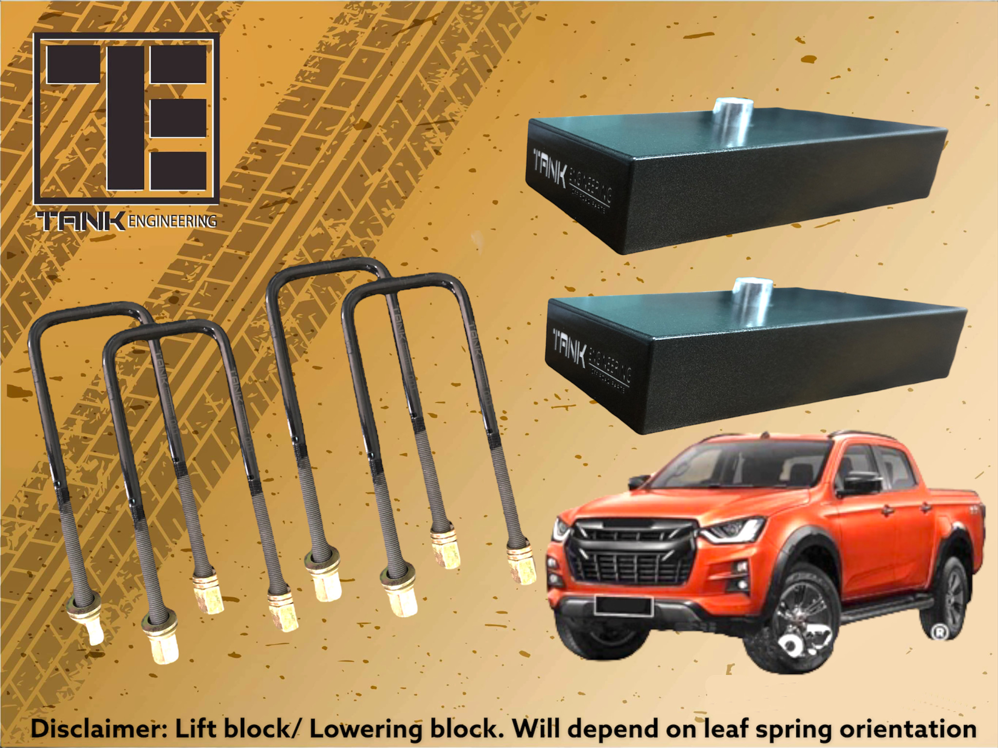 Tank Engineering 4x4 U bolt Leaf Spring 1 INCH Lift Block Kit with High ...