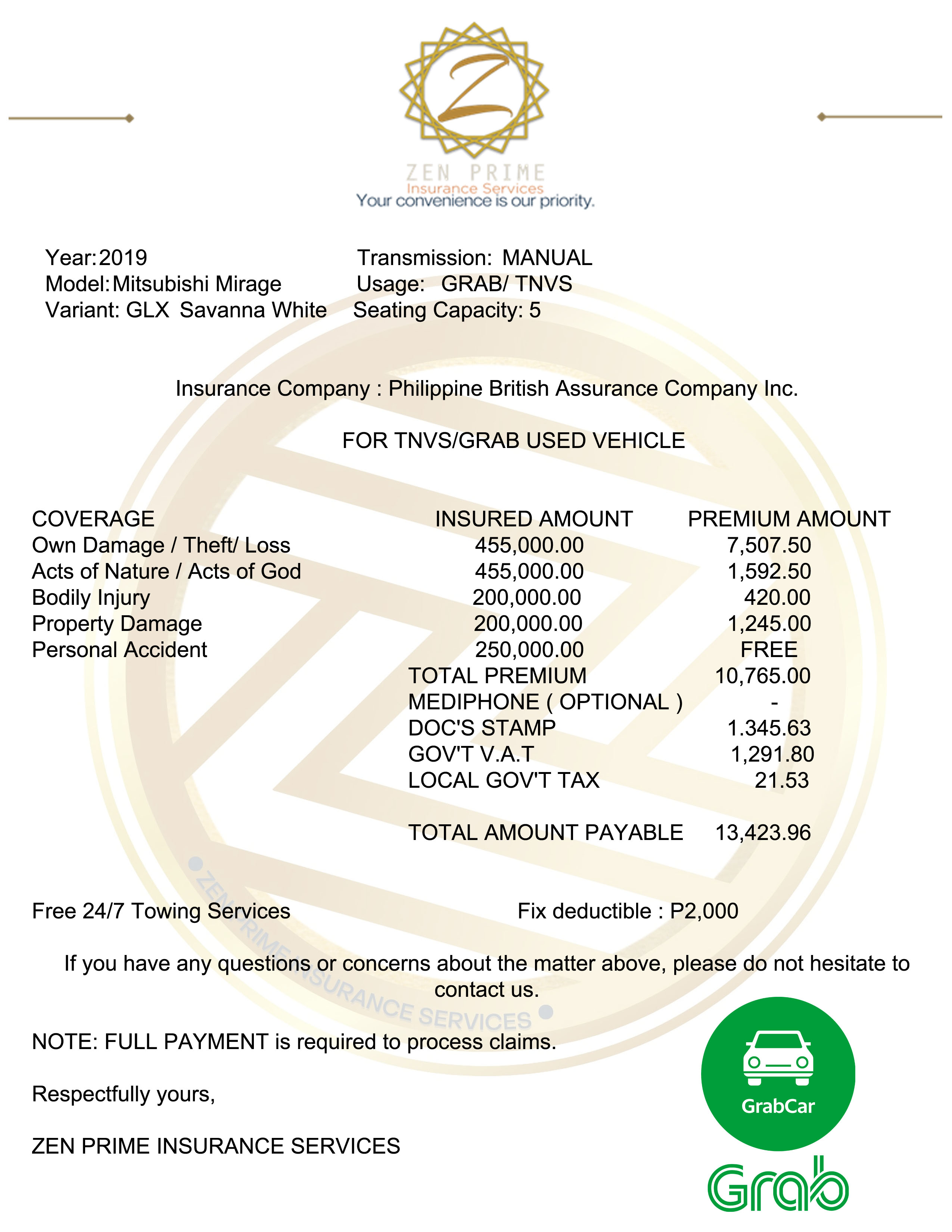 CAR INSURANCE for 2019 MITSUBISHI MIRAGE GLX MANUAL | Lazada PH