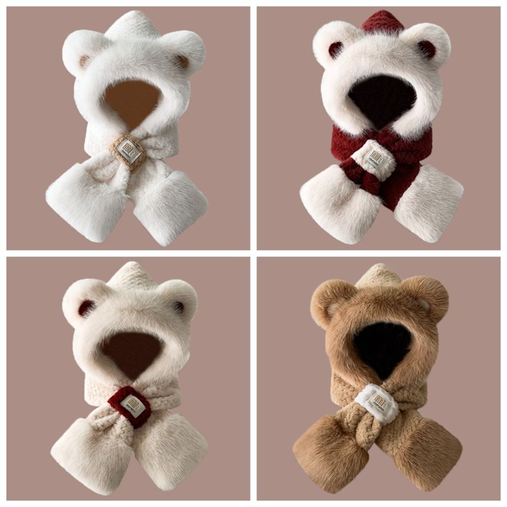 Skiing Cartoon Winter Plush Hat Anti-cold Windproof Bear Scarf Hat Soft ...
