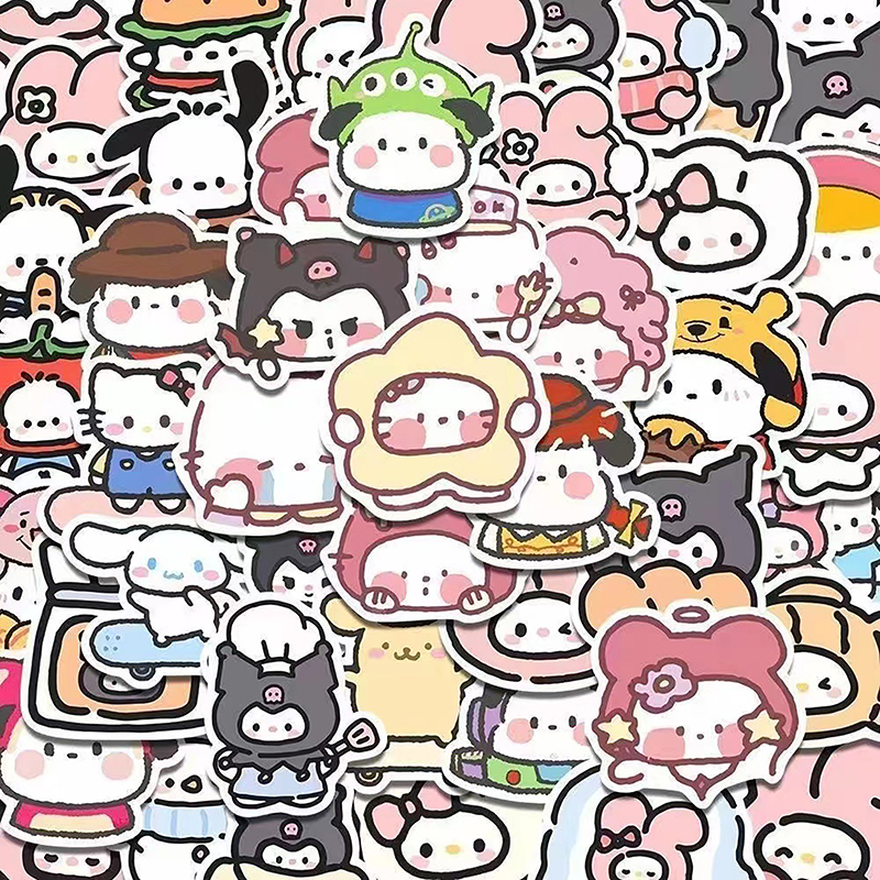 100 Sheet Cartoon Stickers Cute Anime Sticker Notebook Luggage Guitar ...