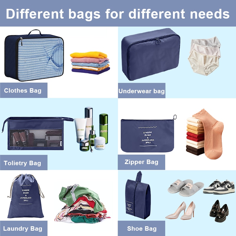 8/7/6 PCS Set Travel Organizer Storage Bags Large Capacity Suitcase ...