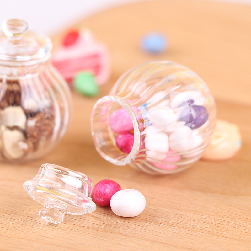 1:12 Dollhouse Miniature Round Glass Bottle Candy Jar Mini Candy Bottle ...