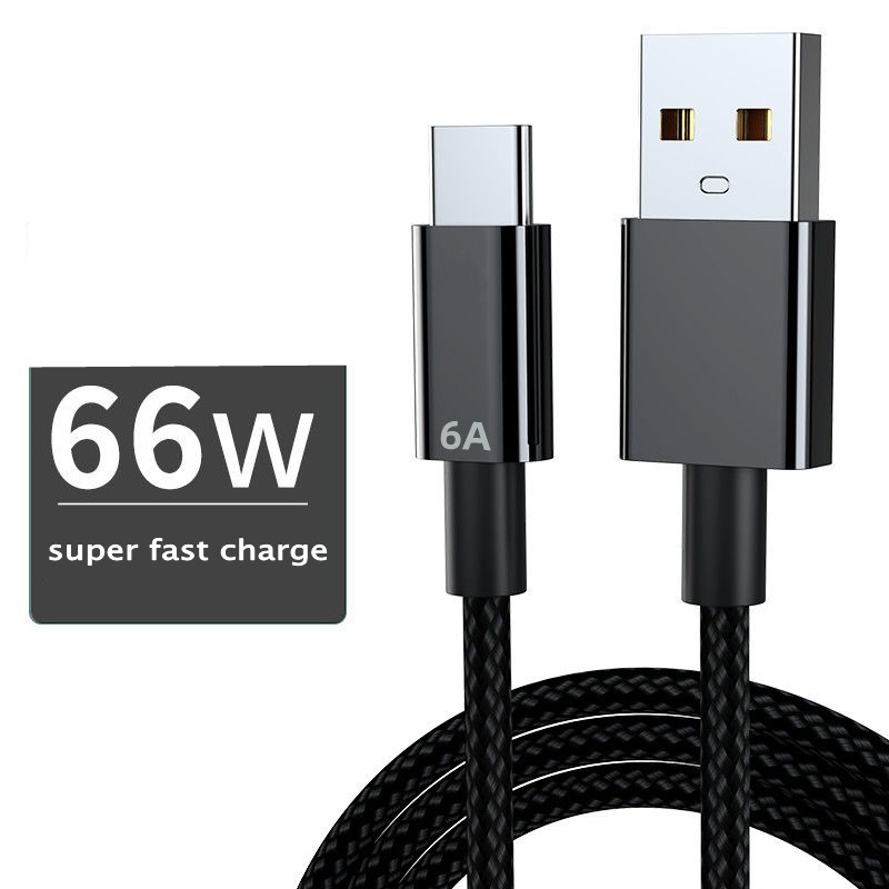 สายชาร์จเร็ว USB Type C 66W 6A,สายข้อมูลชาร์จสำหรับ VIVO Xiaomi Poco M3 X3 NFC Redmi Note Huawei ...