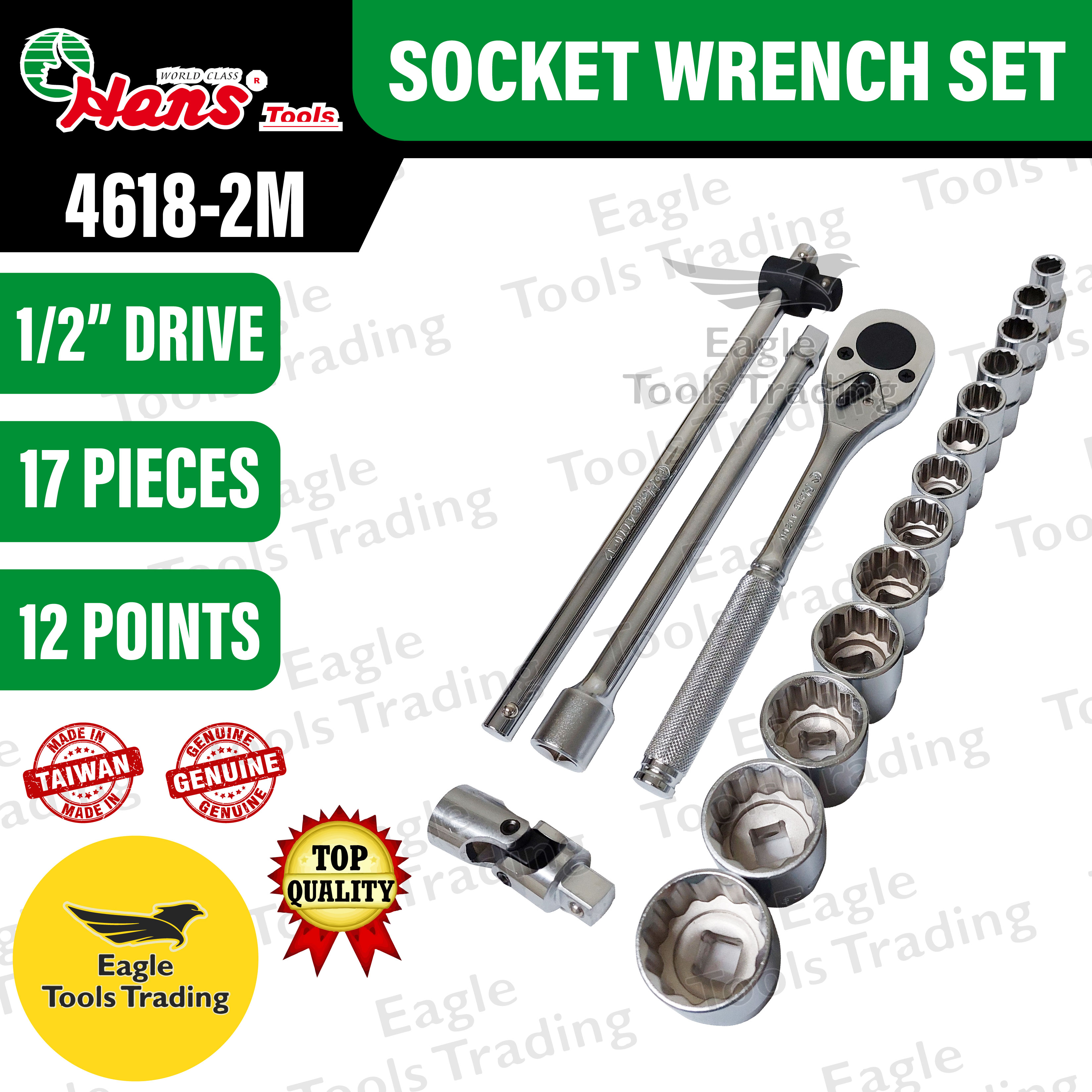 Hans Original 1/2" Drive Heavy Duty Socket Wrench Set with Comfortable ...