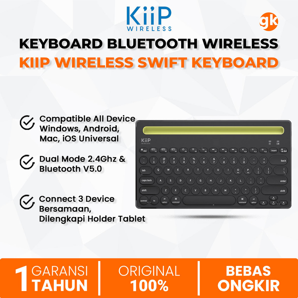 KiiP Wireless Swift Keyboard Bluetooth & USB 2.4Ghz Multi Device Dual ...
