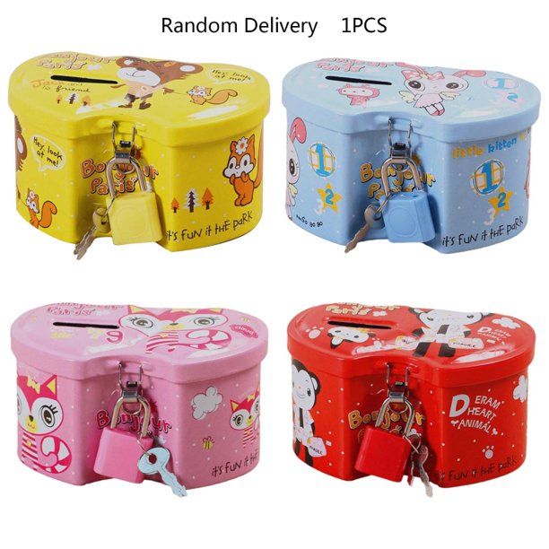 Cute Steel Tin Money Box With Lock and Key Gift Coin Box For Kids ...