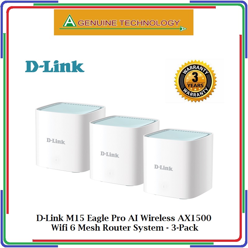 D-Link M15 Eagle Pro AI Wireless AX1500 Wifi 6 Mesh Router System with ...