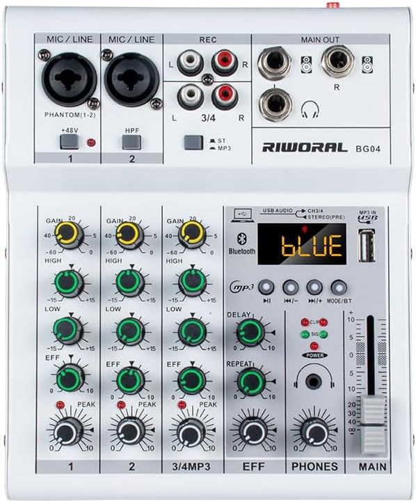 4 Channel Audio Interface DJ Mixer Sound Board USB Mixer +48V Phantom ...