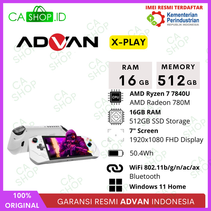 Advan X-Play Handheld Gaming AI PC RAM 16GB 512GB AMD Ryzen 7 IPS Win ...