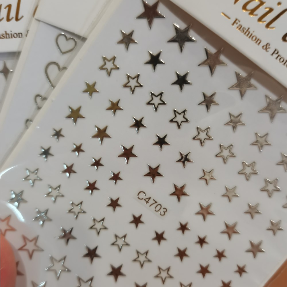 BeliefMelief Profesional Metallic Silver Mirror Effect Nail Stickers 3D ...