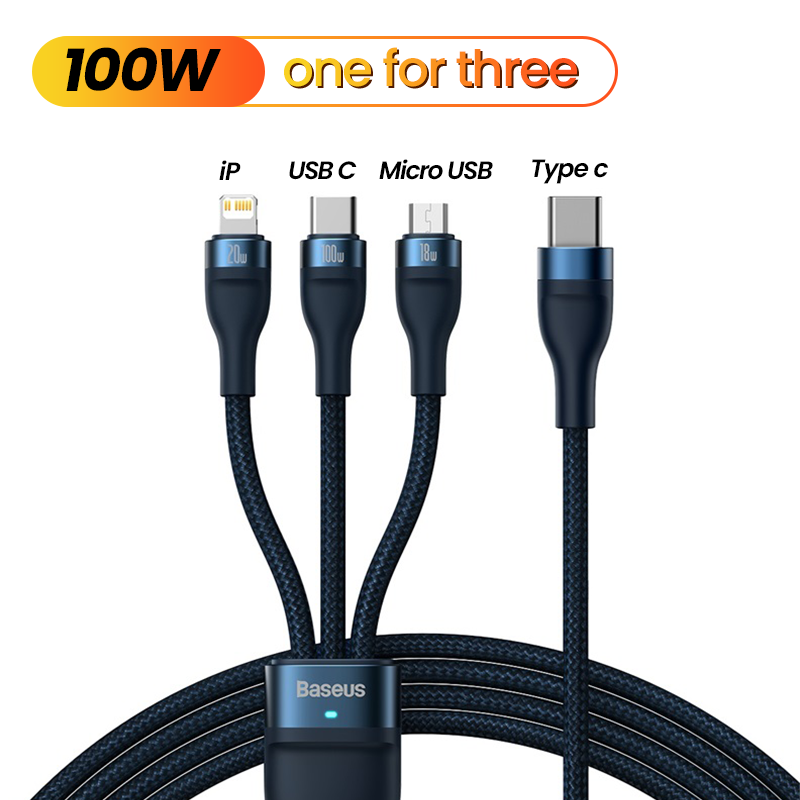 Baseus 3 in 1 USB C Cable PD 100W Super Fast Charging Cable for iPhone ...