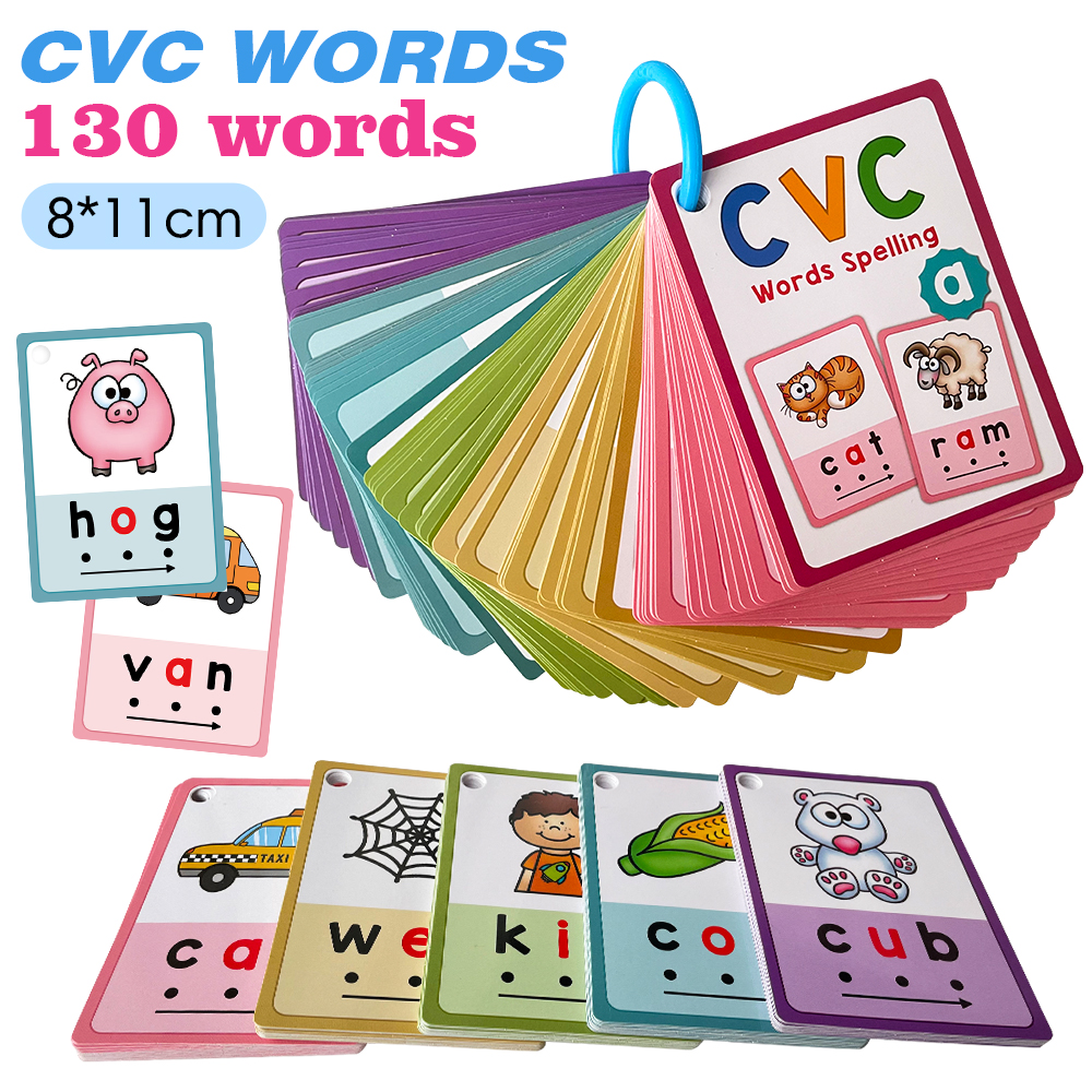 70 Cards 130 Words Phonics Flash Cards Learn To Read CVC Sight Words Flashcards Educational ...