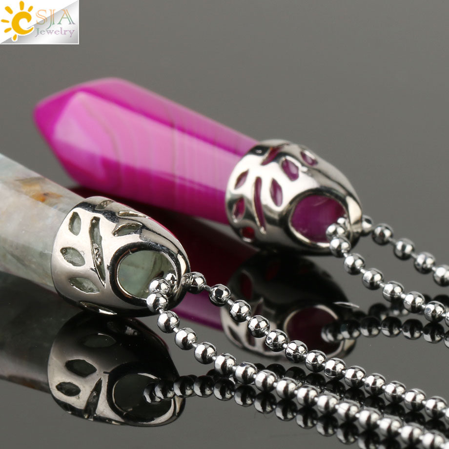 【Qian poem li Store】CSJA Natural Gem Stone Hexagon Pendant Healing ...