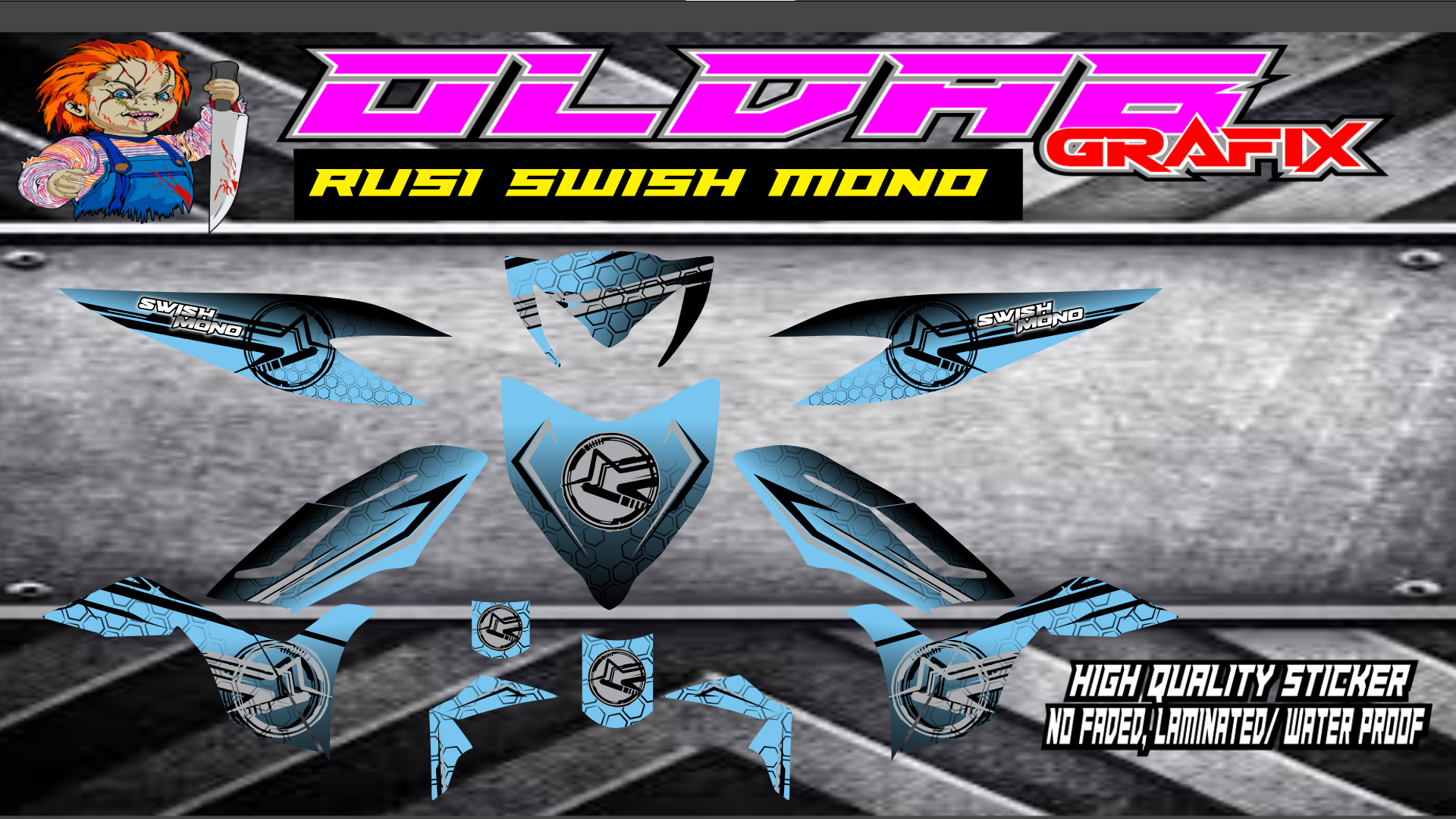 RUSI SWISH MONO STICKER DECALS, FULL BODY DECALS, LAMINATED- 185 ...