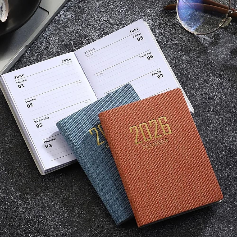 2Pcs Journal 2026 A7 Planner Book Mini Portable Thin Design Agenda Book ...