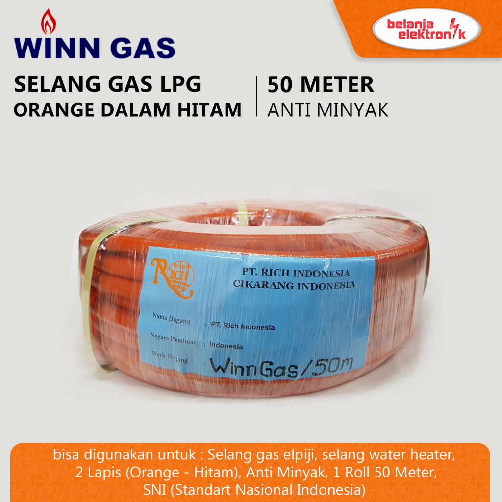 Selang Gas Lpg WINN GAS 50 Meter Orange Dalam Hitam | Lazada Indonesia