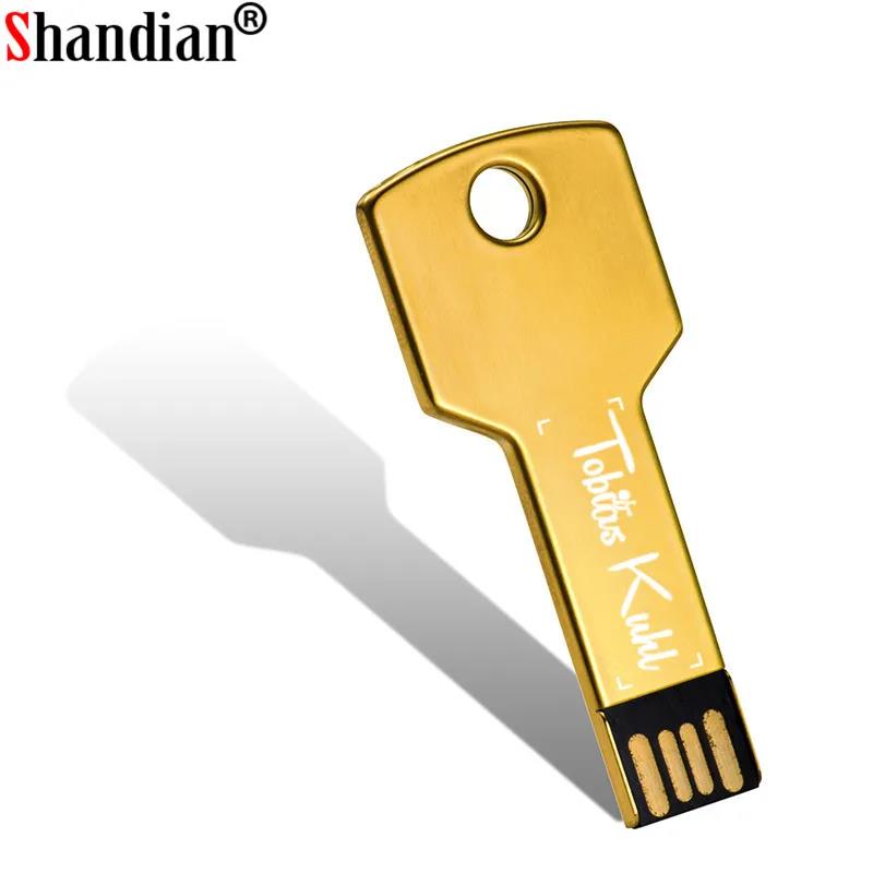 SHANDIAN Metalen key USB 2.0 64GB Flash Drive 32GB Gold Pendrive 16GB ...