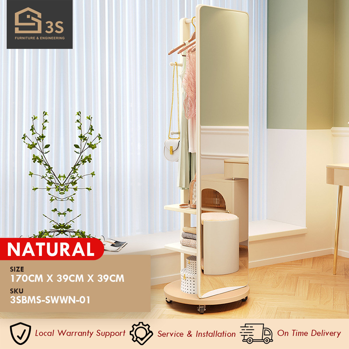 [3S FURNITURES] 360° Rotating Solid Wood Multi-Functional Dressing ...