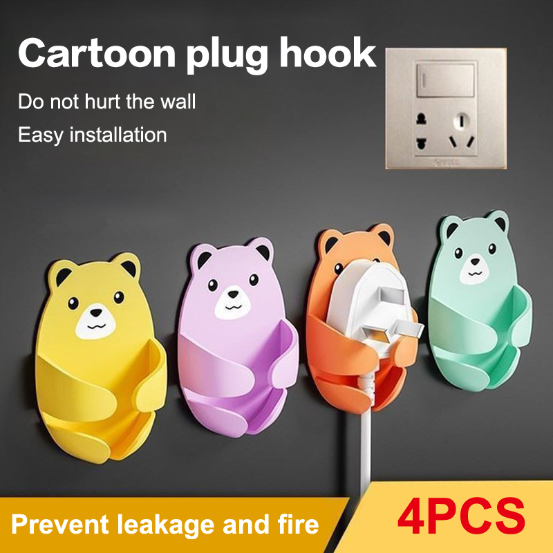 2025 New Wall Storage Hook Bear Plug Bracket Punch-free Power Plug ...