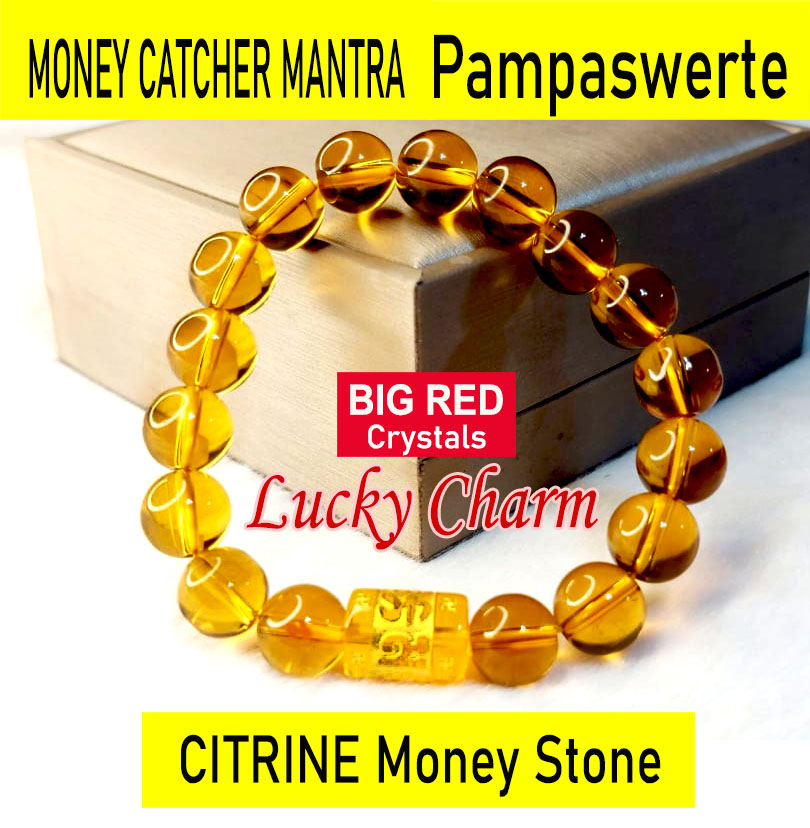 MONEY CATCHER MANTRA Natural Citrine Money Stone with Protection Lucky ...