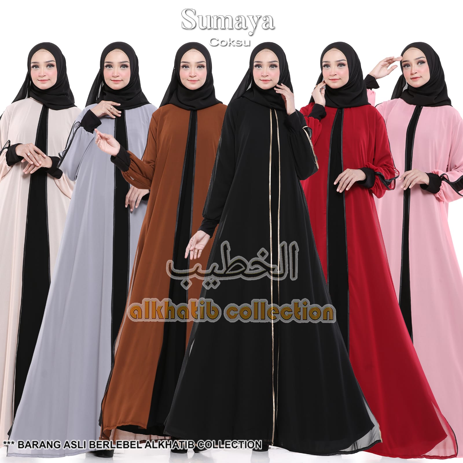 ALKHATIB COLLECTION ABAYA SUMAYA WARNA JETBLACK SAUDI KOMBINASI SIFON DEWASA S M L XL XXL COUPLE ...
