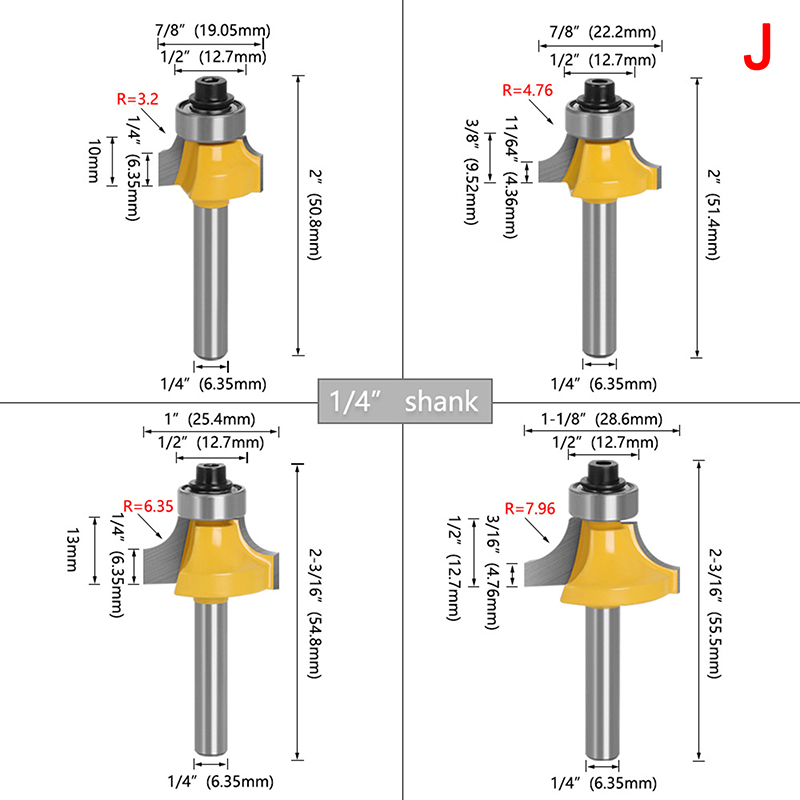 6mm / 1/4 Shank Corner Round Over Router Bit With Bearing Milling ...