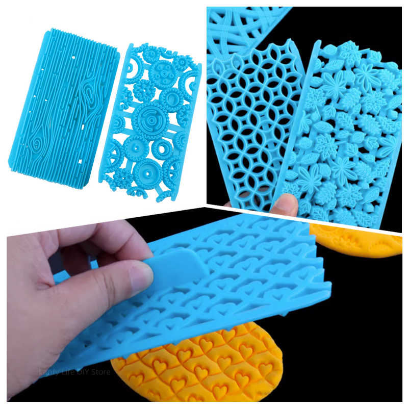 Polymer Clay Stamp Plastic Embossing Mold Leaves Rose Snowflake Bark ...