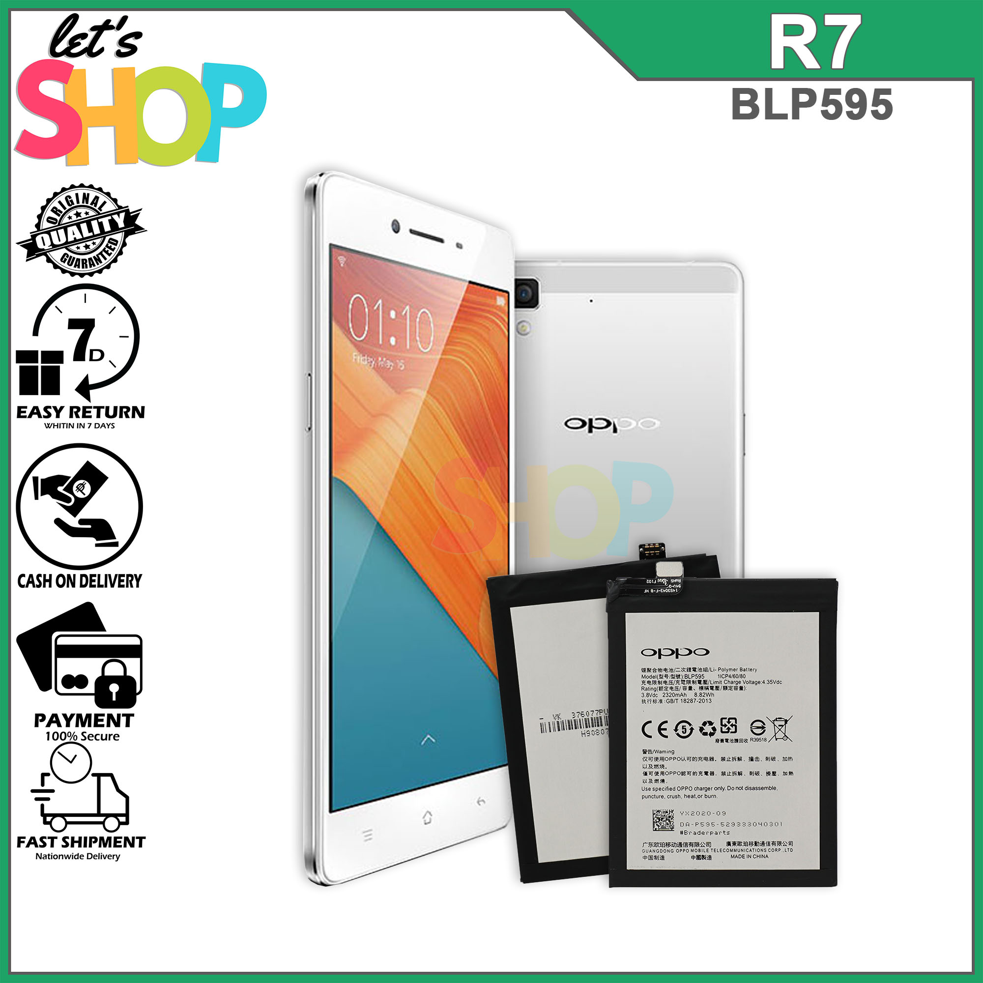 OPPO R7 / R7T / R7C BATTERY BLP595 Lets Shop Original Equipment Manufacturer | Lazada PH