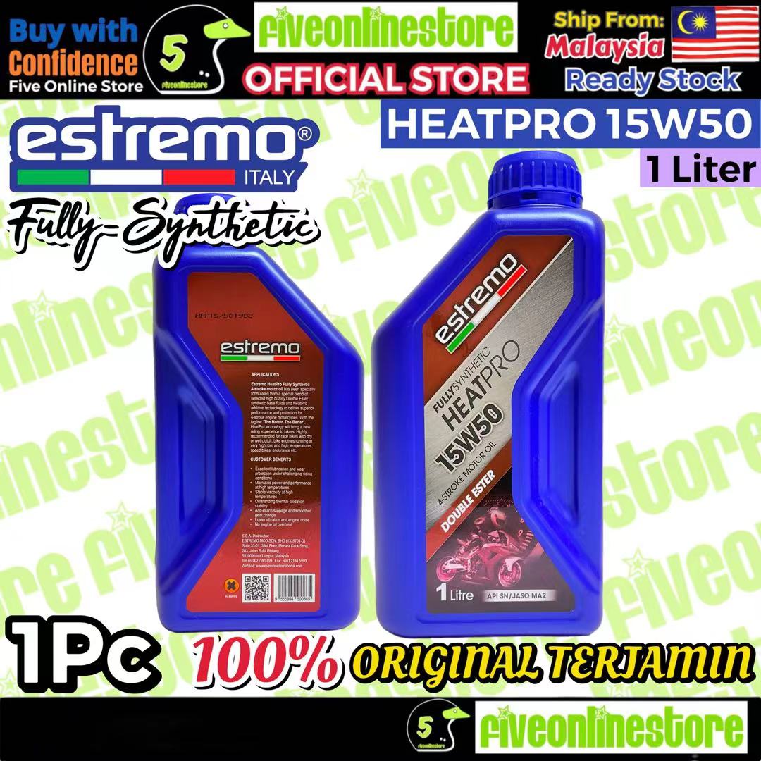 ESTREMO Engine Oil 100% ORIGINAL Italy HEATPRO MOTOMAX 4T Fully Synthetic Minyak Hitam Semi ...