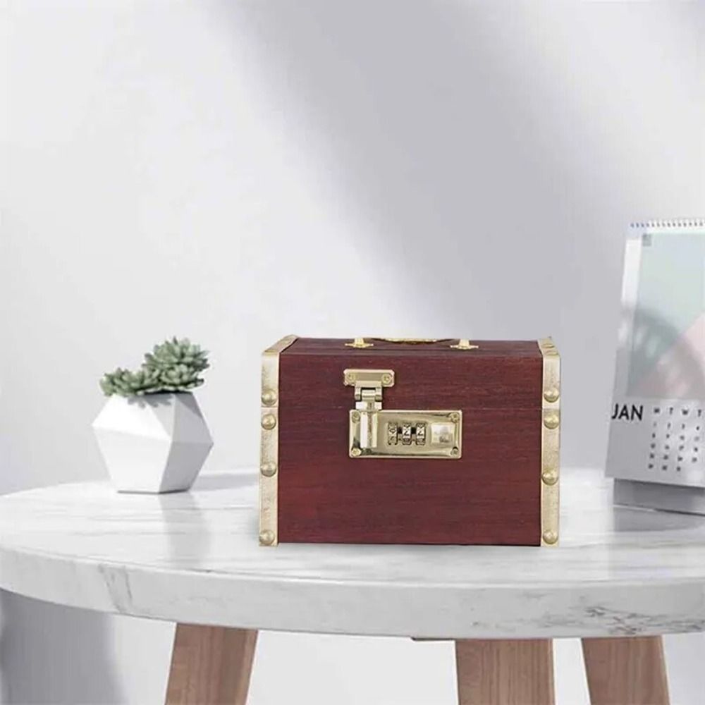 Props Box Retro Wooden Savings Chinese Style Rectangle Money Metal ...