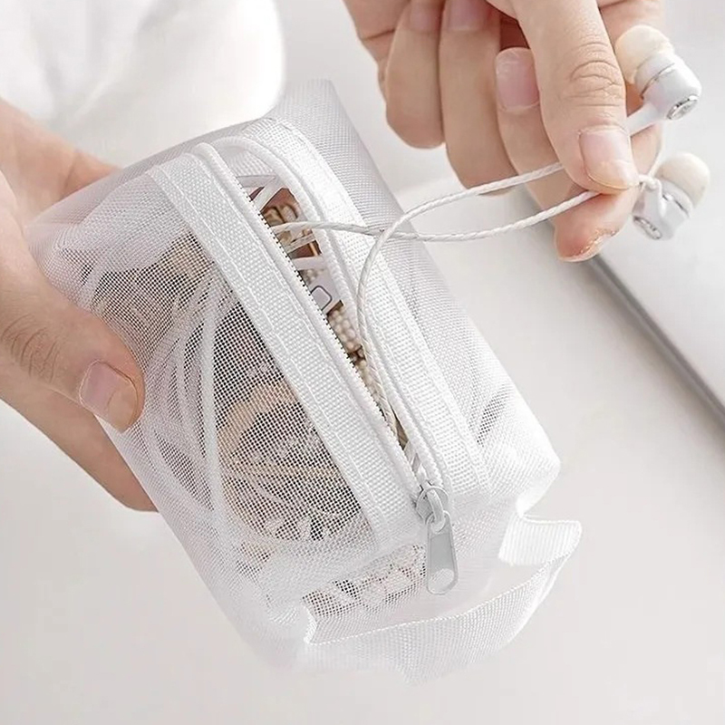 Handheld Square Nylon Mesh Cosmetic Bag Mini Wash Bag Stationery Case ...