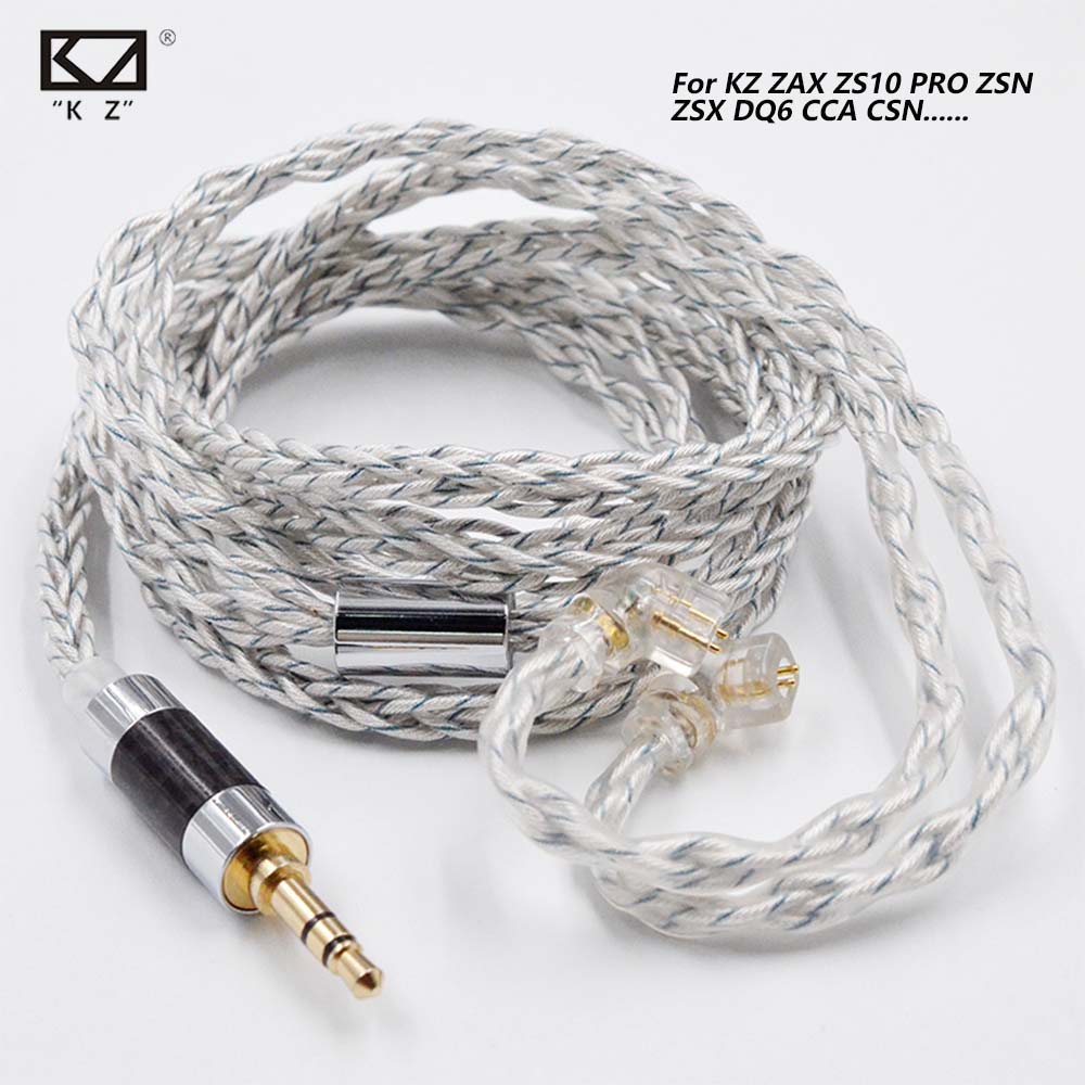 KZ Upgrade Earphone Cable 8 Core Replacement Earbuds Wire Silver Plated ...