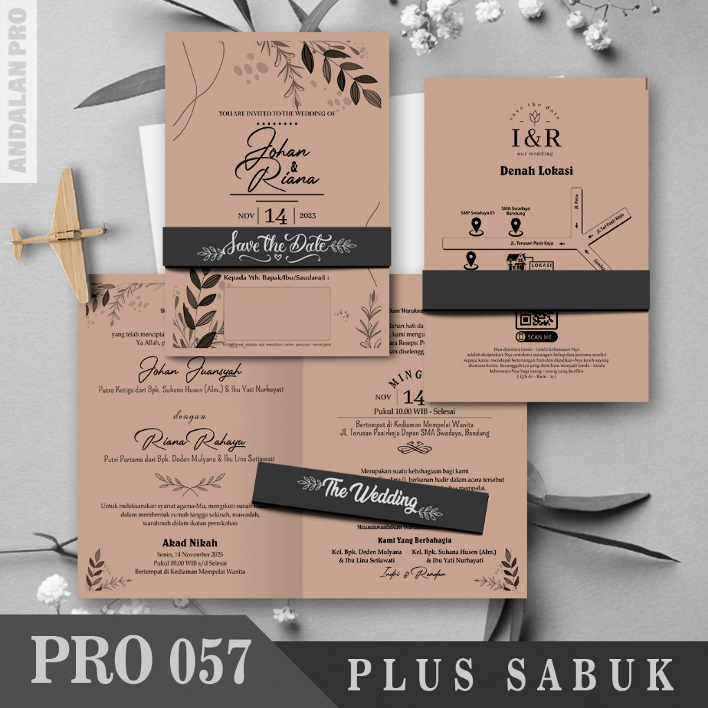 (50 PCS) PRO 057 Lipat 2 Plus Sabuk - Cetak Undangan Grayscale/Hitam ...