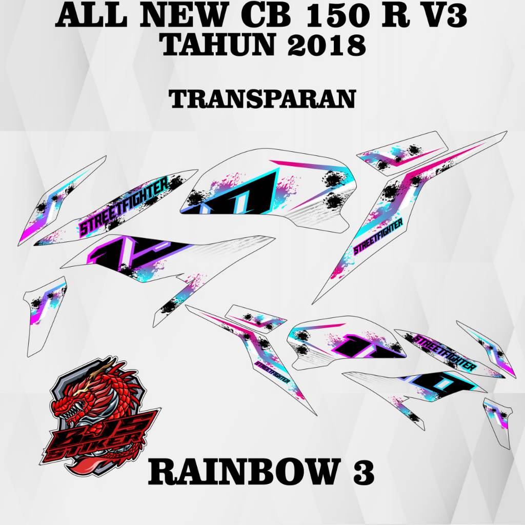 stiker striping transparan uv new cb150R V3 cb150r 2018-2019 rainbow 3 ...