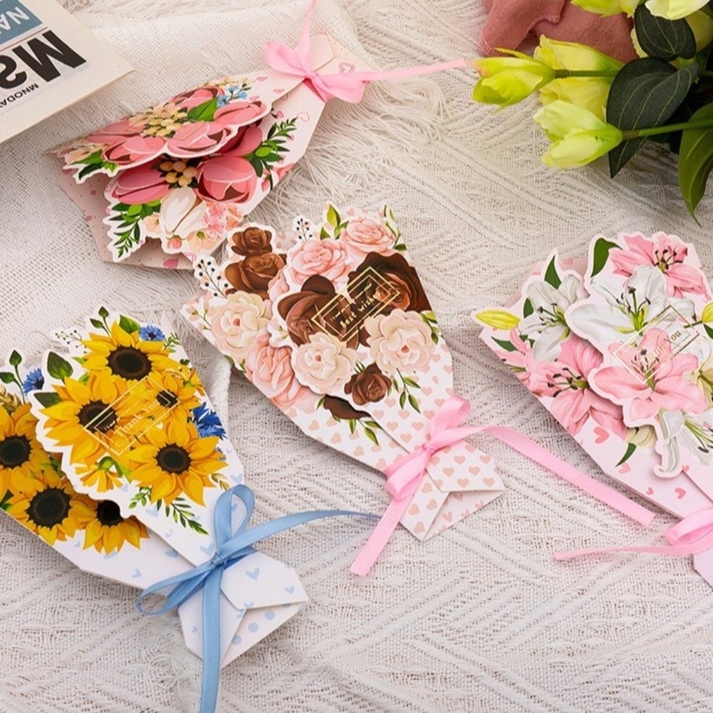 Gift Card 3D Flower Bouquet Greeting Card Sunflower/Rose/Carnation/Lily ...