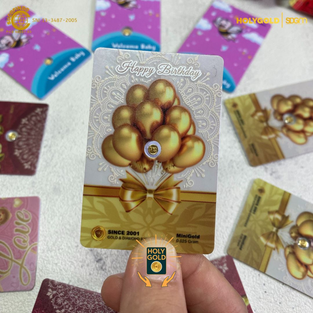 Emas Minigold 0,05 gram Happy Birthday Gift Series Logam Mulia 24 karat ...