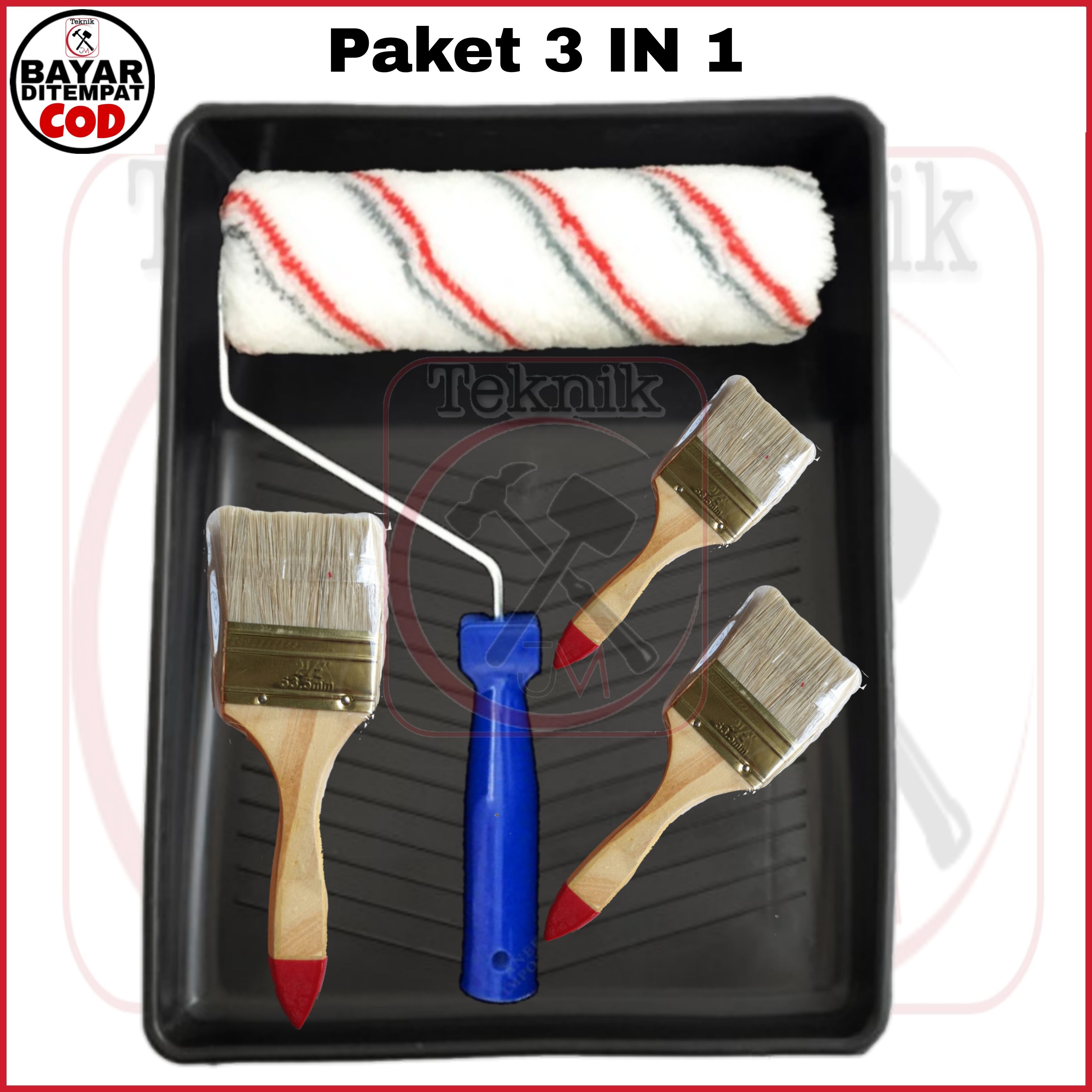Paket Combo 3 IN 1 Bak cat - Kuas Roll Gagang - Kuas Cat 3 Pcs Set Alat Tembok Kayu Besi ...