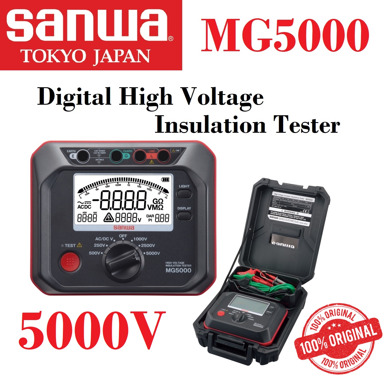 Sanwa MG5000 Digital Insulation Resistance Tester High Voltage Type ...