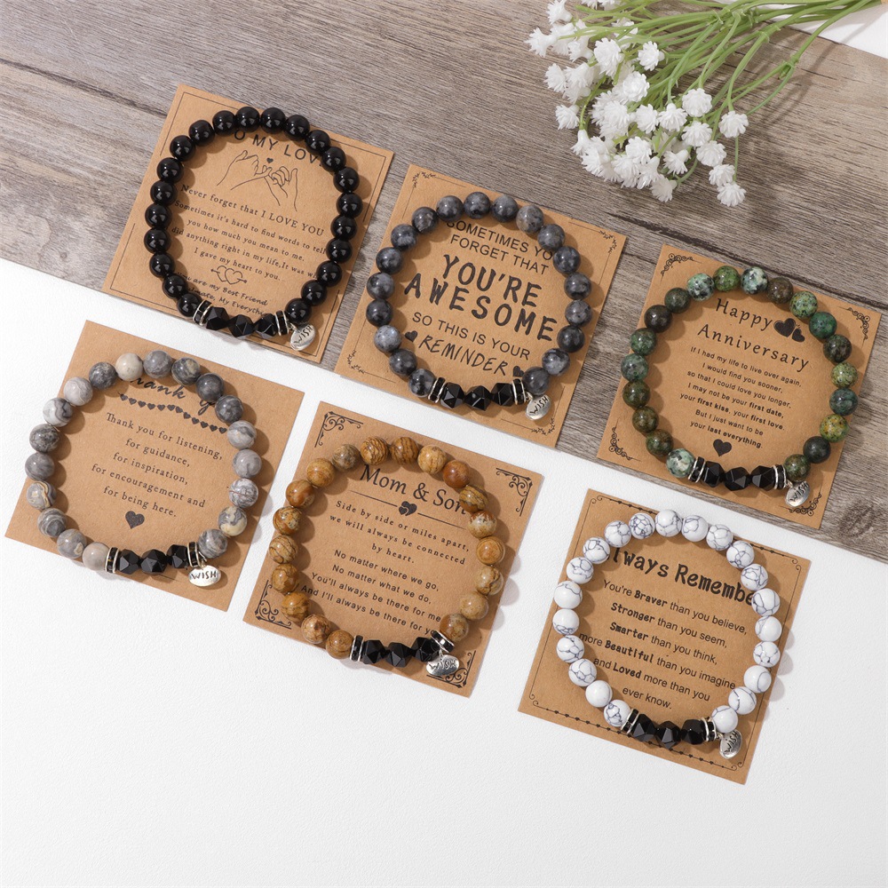 【Innovative designs】2023 new 8mm stone bracelet wish pendant retro men ...