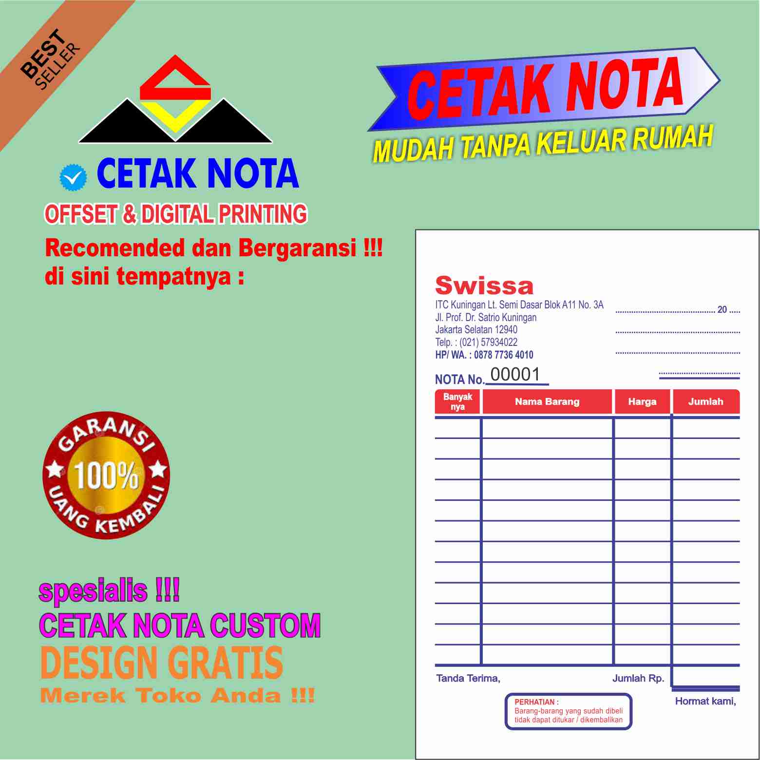 Nota Custom/Nota Buah/Nota Laundry/Nota Merek Toko 3 ply 1/4F nomor ...