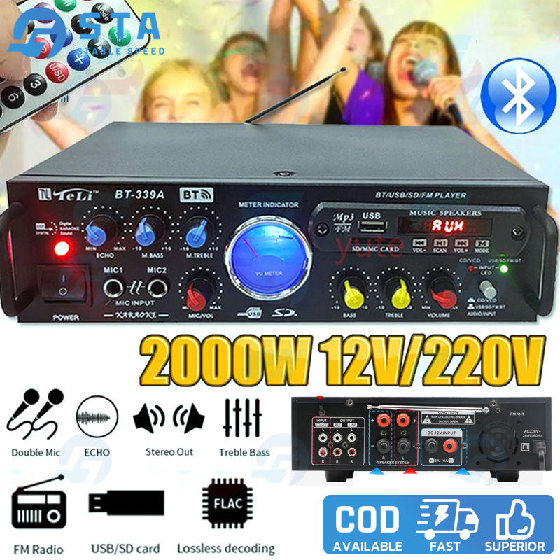 Lexing AV-339 Stereo Mixing Power Amplifier with Bluetooth 220V 12V ...
