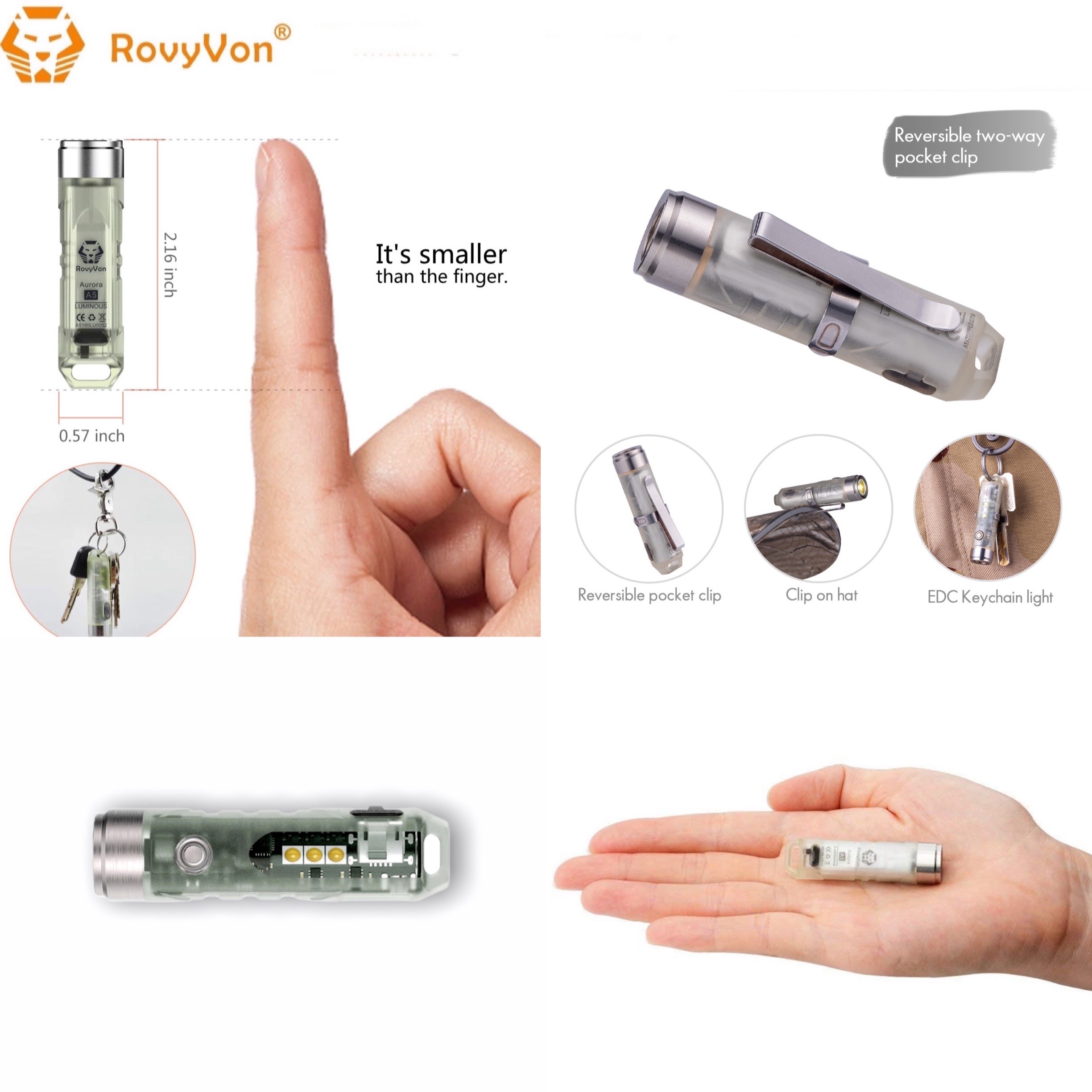 RovyVon Aurora A5x Red/White Green GITD Keychain Flashlight ...
