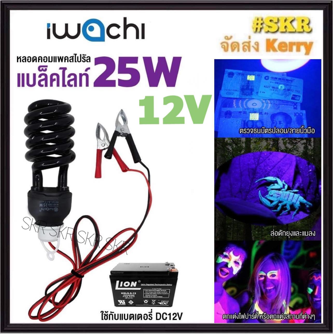 IWACHI หลอดแบล็คไลท์ 25W 12VDC ใช้กับแบตเตอรี่ หลอดตะเกียบ หลอดล่อแมลง หลอดม่วง หลอดแบ็คไลท์ ...