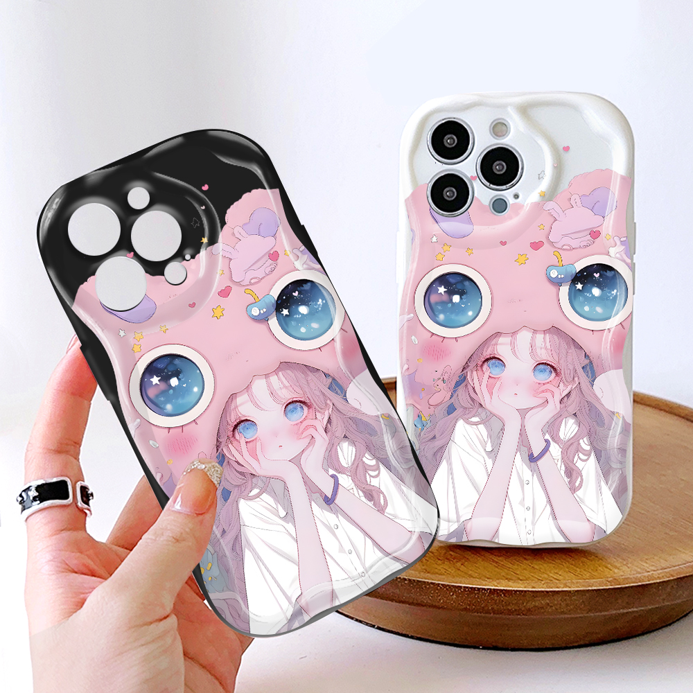 YYDS for Samsung A15 4G 5G Back Cover Cartoon Girl Case Cream Texture Wavy Edge Soft Silicone ...